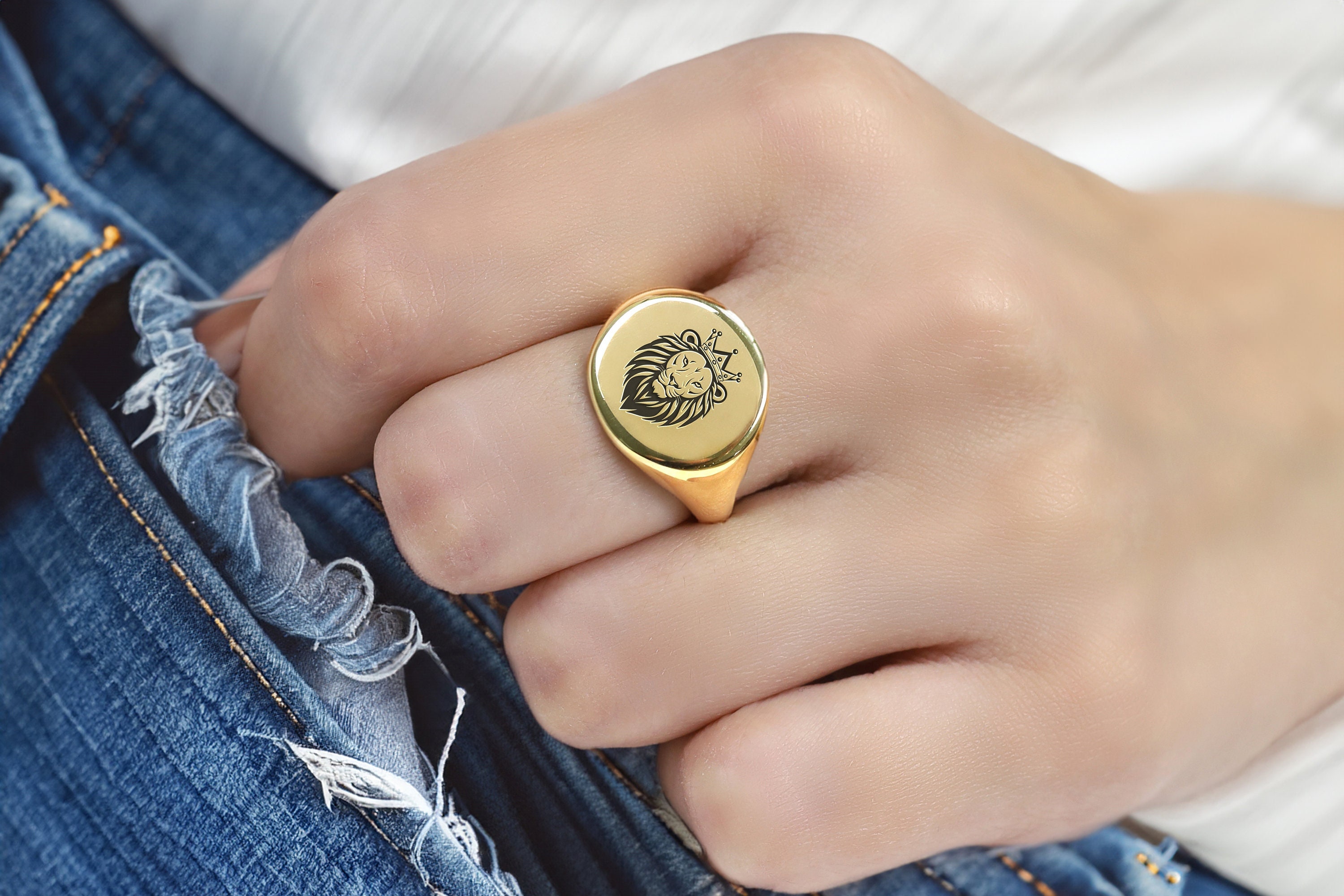 Gold Lion Crown Signet Ring · Custom Crown Lion Ring · Personalized ...