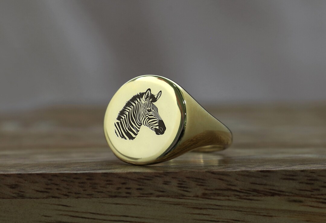 Engraved Zebra Gold Signet Ring · Bold Statement Ring · 14k Gold Animal ...