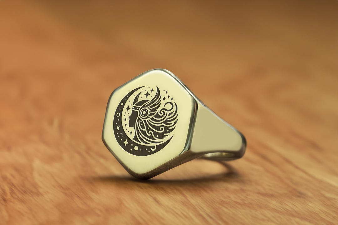 14k Gold Valkyrie Signet Ring · Engraved Valkyrie Ring · Bold Statement ...