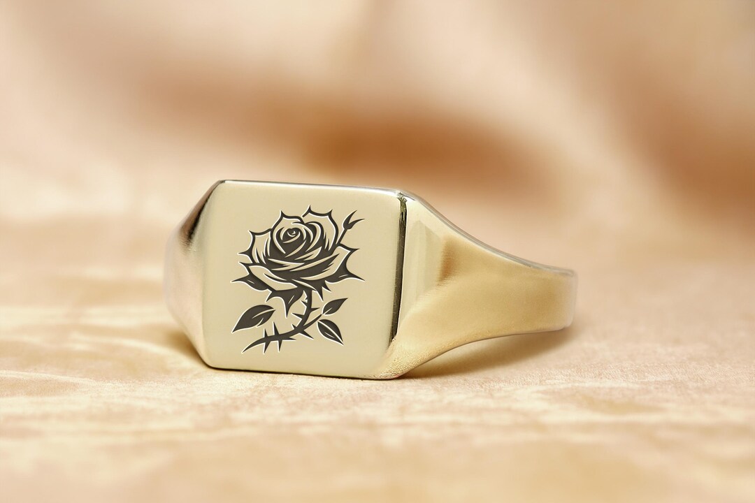 14k Gold Rose Signet Ring · Customized Rose Ring · Personalized Ring ...