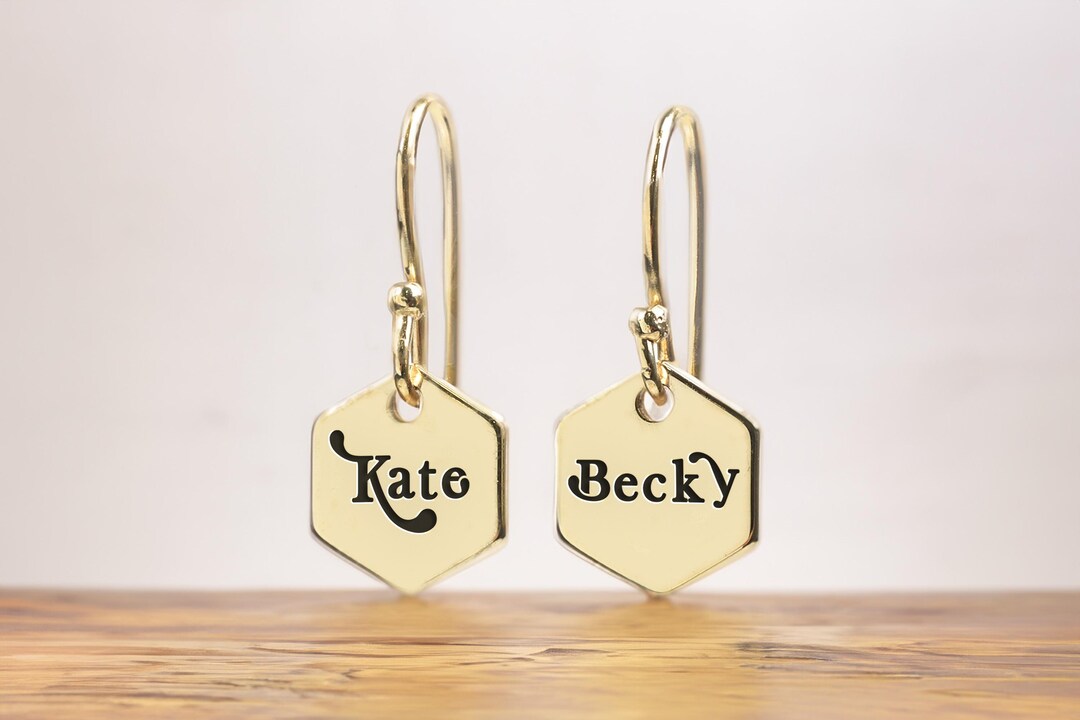 14k Gold Name Earrings · Custom Text Earrings · Personalized Name ...
