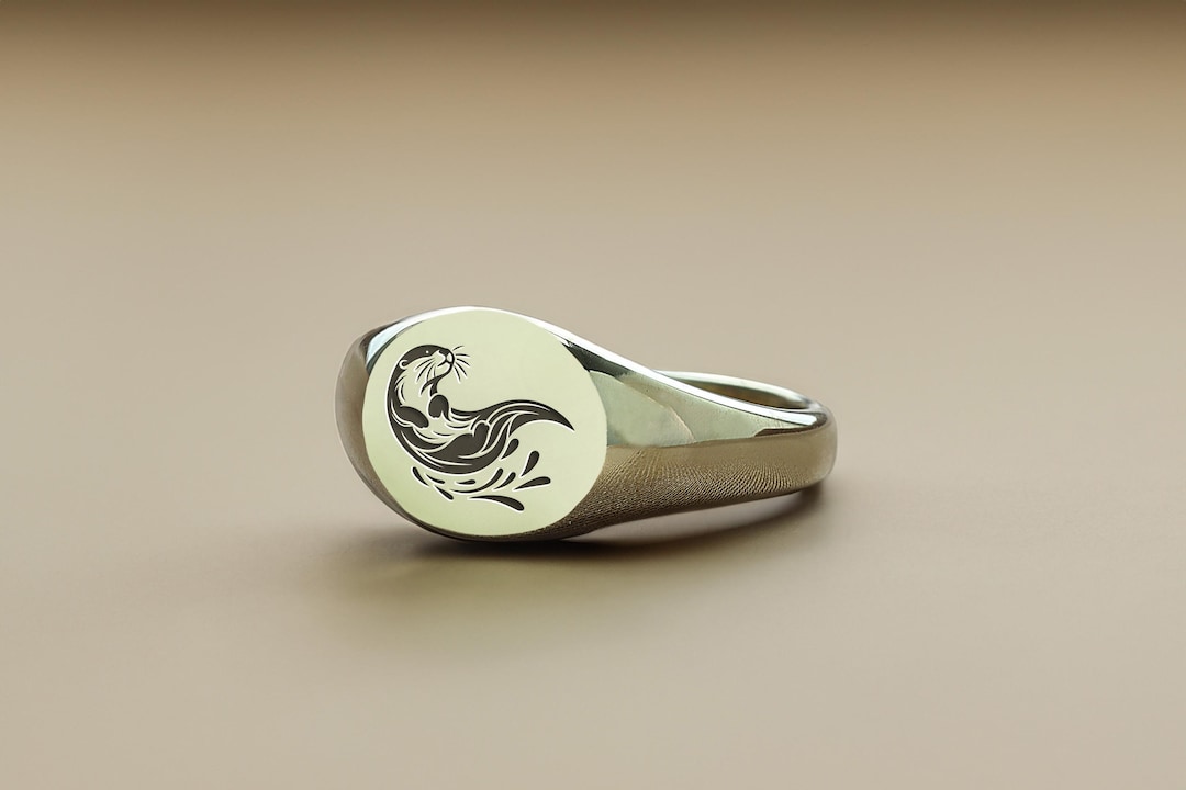Engraved Otter Signet Ring · Custom Otter Ring · Perfect for Her ...