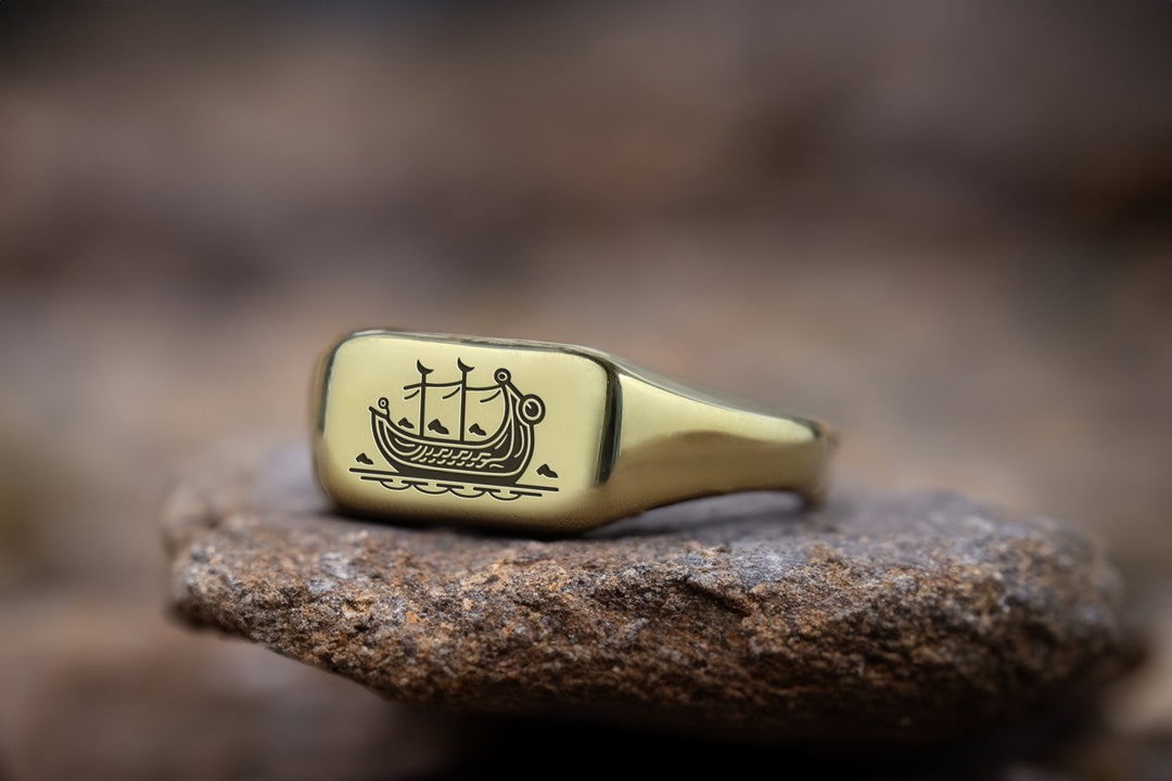 Viking Boat Engraved Ring · 14k Gold Vikings Signet Ring · Custom Boat ...