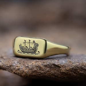 Viking Boat Engraved Ring · 14k Gold Vikings Signet Ring · Custom Boat ...