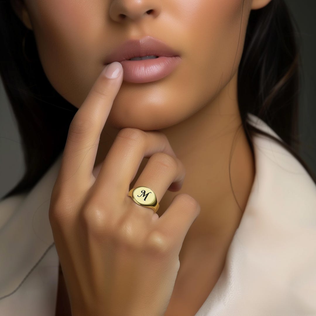 24k Gold Name Initial Ring · Custom Letter Ring · Name Ring ...