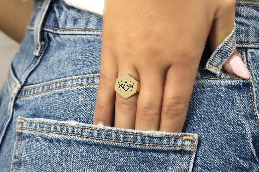 Engraved Crown Ring · Crown Signet Ring · Royalty Ring · Gold Queen ...