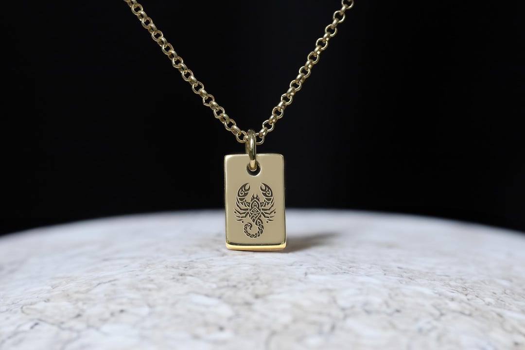 Custom Scorpion Necklace · Rectangle Pendant Necklace · 14k Gold Scorpion Necklace · Unisex ...