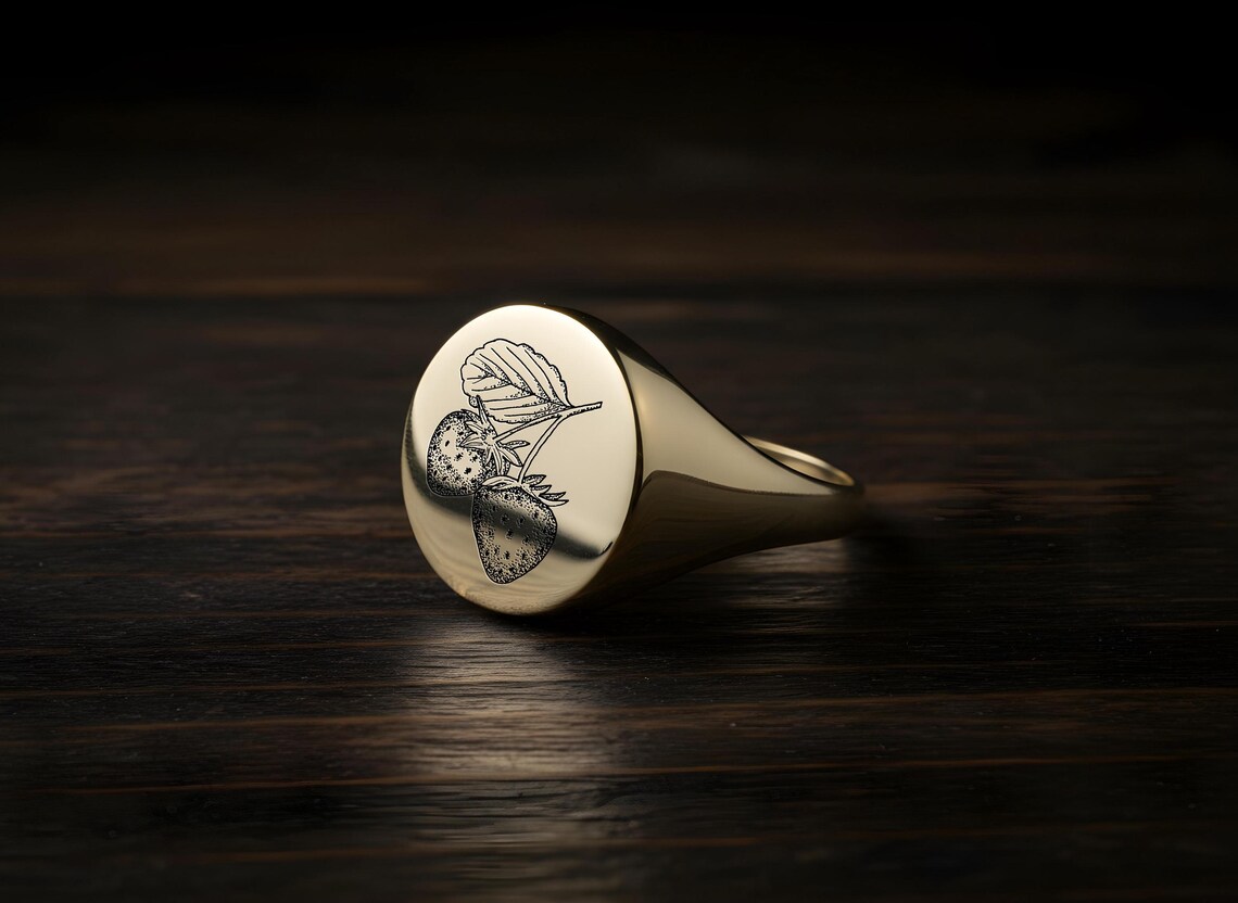 Gold Strawberry Signet Ring · Engraved Fruits Ring · Gift for Her ...