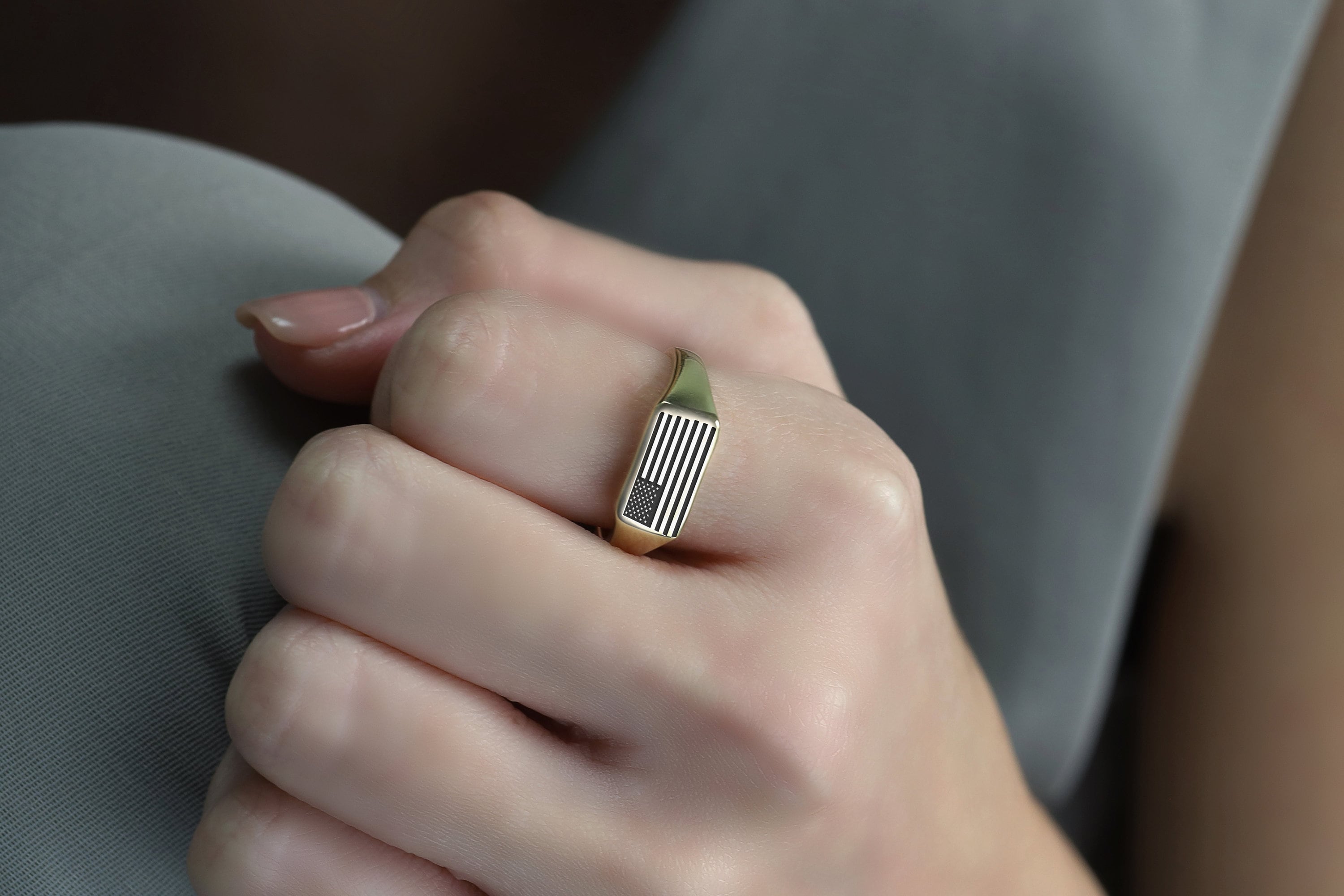 USA Flag Gold Signet Ring Engraved USA Ring Custom Flag Ring ...