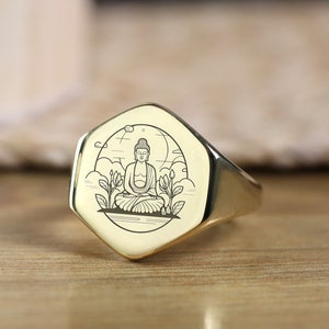 14k Gold Buddha Ring · Buddhist Symbol Ring · Spiritual Ring ...