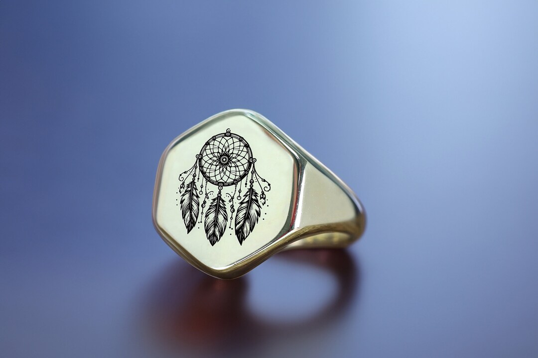 Dream Catcher Gold Signet Ring · Engraved Dream Catcher Ring ...