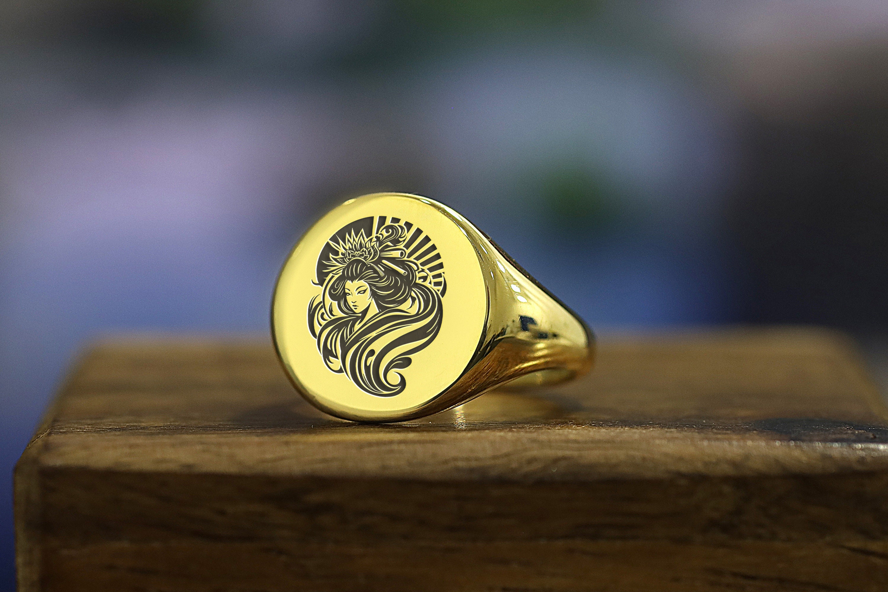 Geisha Gold Signet Ring · Japanese Cultural Ring · Japanese Jewelry ...