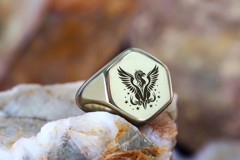 Gold Griffin Signet Ring · Custom Griffin Ring · Greek Mythology Ring ...