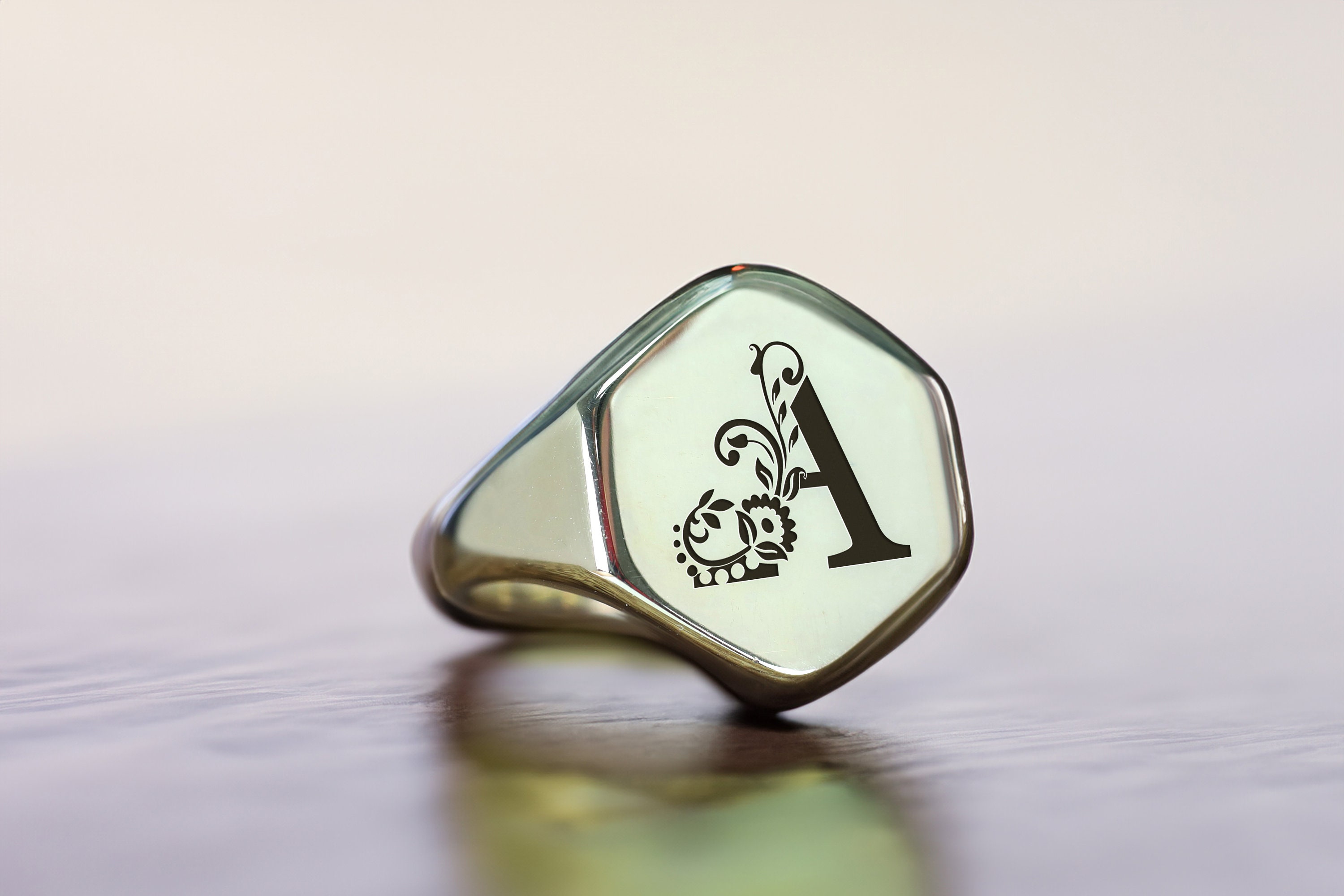 Flower Letter Gold Signet Ring · Custom Initial's Ring · Engraved ...