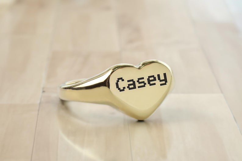 Custom Name Engraving Ring · Engraved Gamer Font Ring · Heart Shaped ...