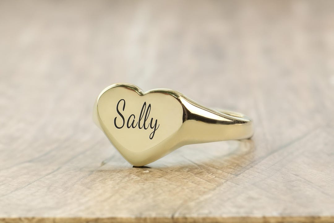 24k Gold Name Signet Ring · Customized Text Ring · Heart Shaped Ring ...