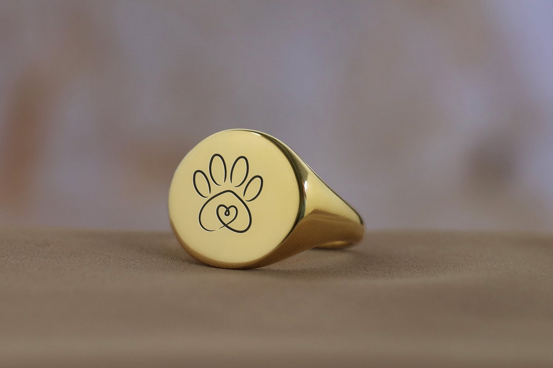 Engraved Dog Paw Ring · 14k Gold Dog Paw Signet Ring · Bold Statement ...