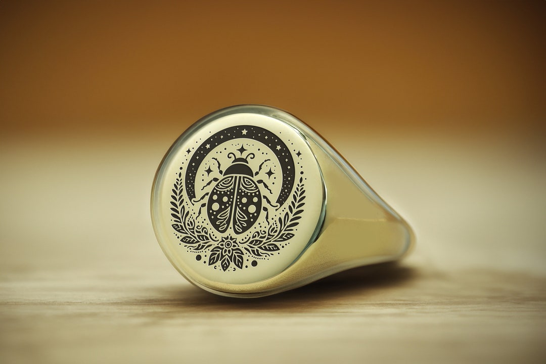 Engraved Ladybug Signet Ring · Gold Ladybug Ring · Customized Ladybug ...