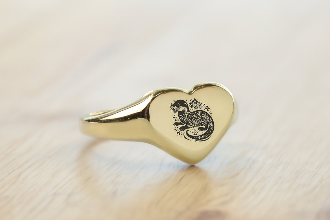 14k Gold Otter Signet Ring · Custom Animal Ring · Personalized Otter ...