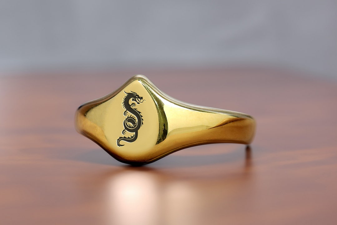 Custom Dragon Gold Ring · Chinese Symbol Ring · Engraved Dragon Ring ...