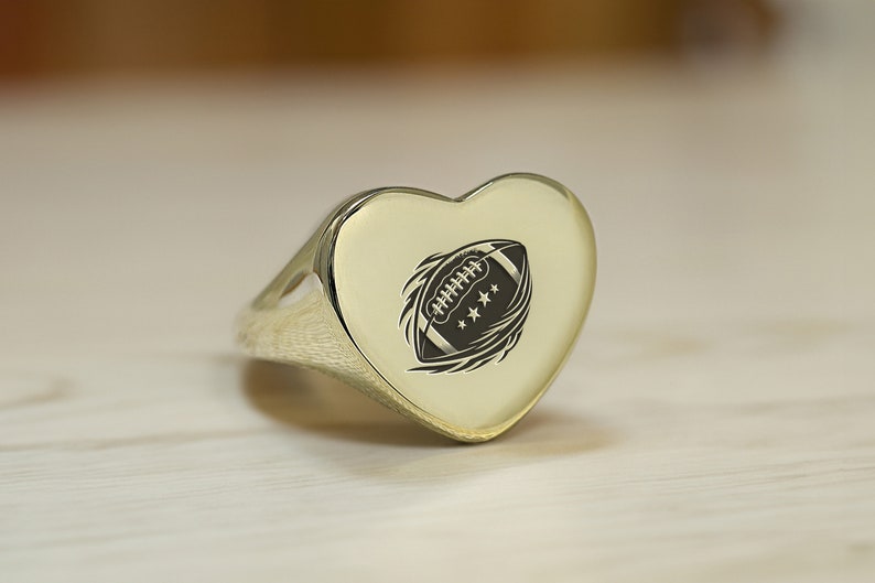 Engraved Football Signet Ring Customized Football Ring Footballers Gold ...