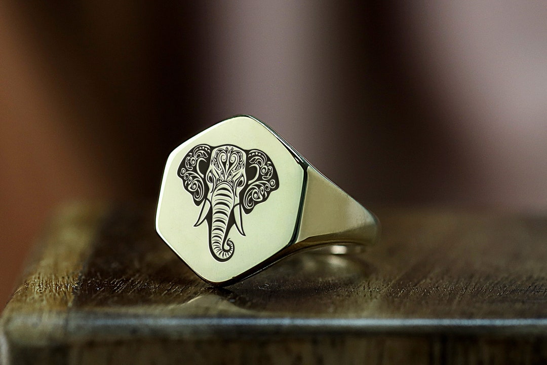 Elephant Gold Hexagon Signet Ring · Engraved Ganesha Ring · Bold ...