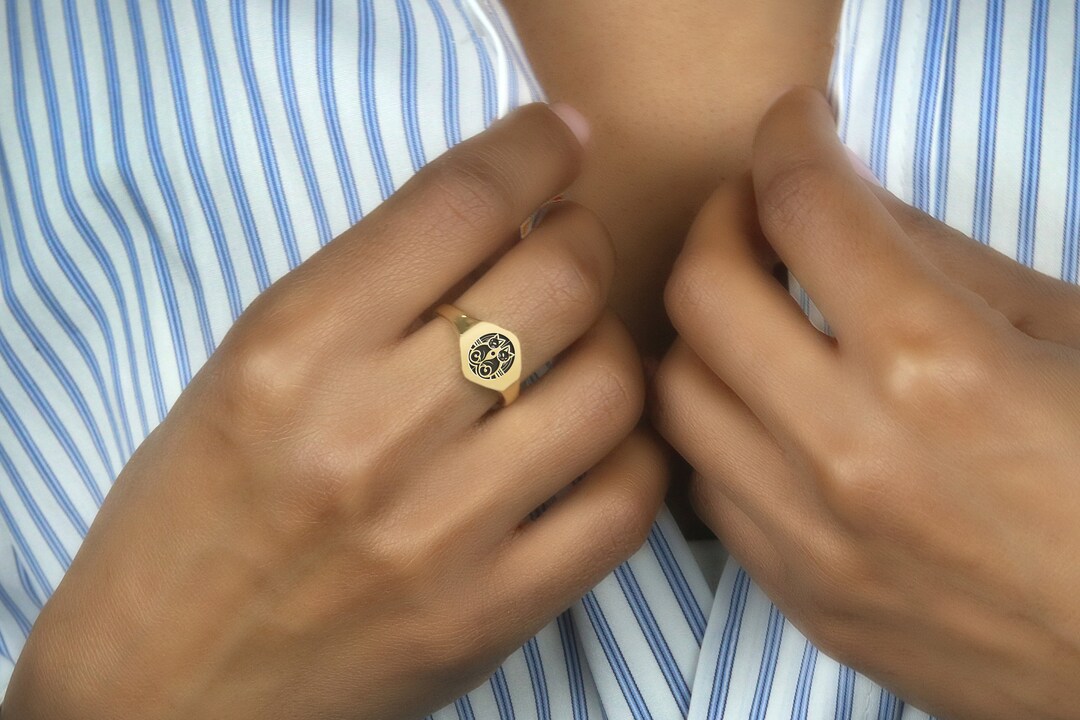 Twin Cat Gold Signet Ring · Engraved Custom Cats Ring · Cat Owners Ring ...