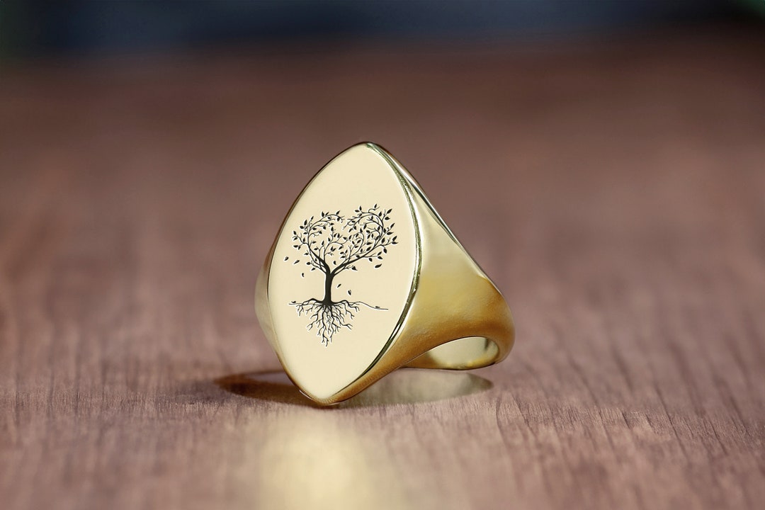 Tree of Life Gold Signet Ring · Custom Tree Ring · Nature Ring ...