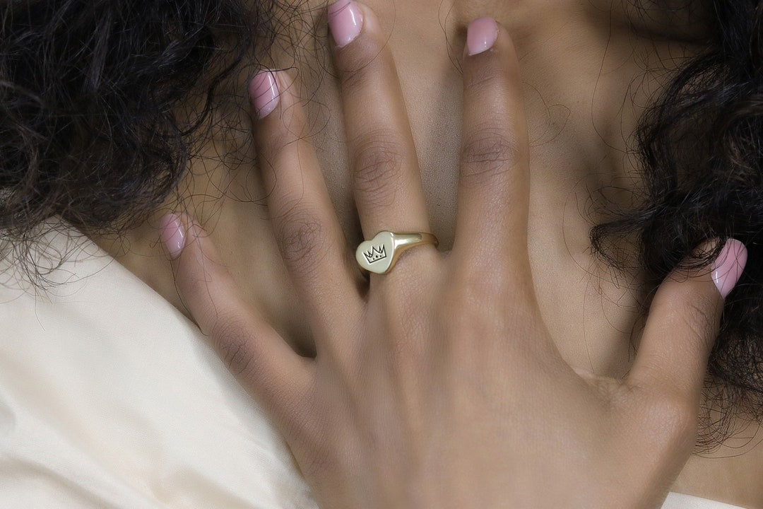 Engraved Crown Signet Ring · Crown Ring · Royal Ring · Heart Shaped ...