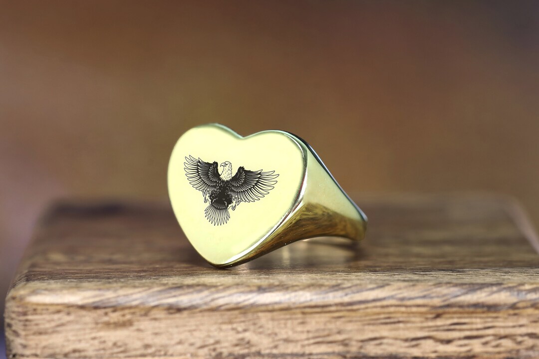 Eagle Signet Ring · Engraved Eagle Gold Ring · Heart Shaped Ring ...
