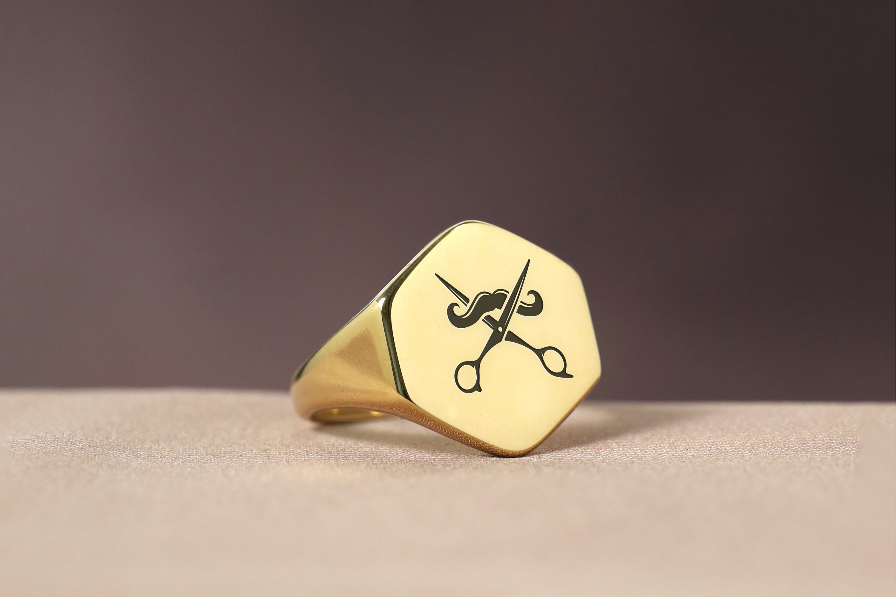 Barber Gold Signet Ring Engraved Barber Ring Barber Gift Ring Hexagon ...