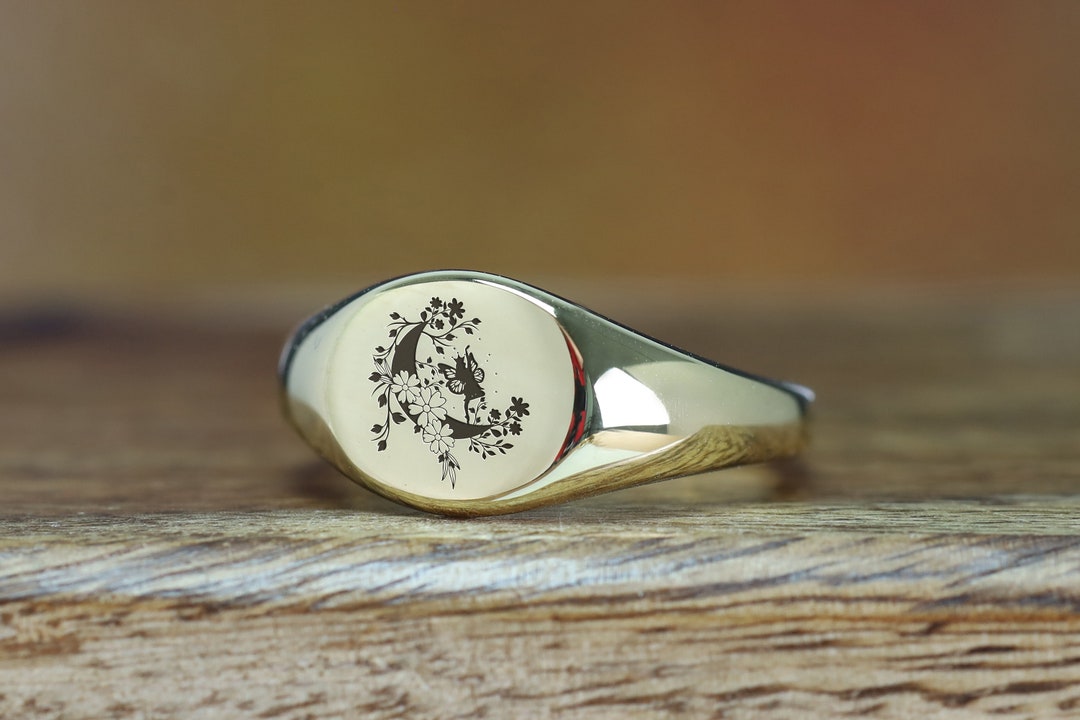 14k Gold Fairy Signet Ring · Engraved Fairy Ring · Cute Fairy Ring ...