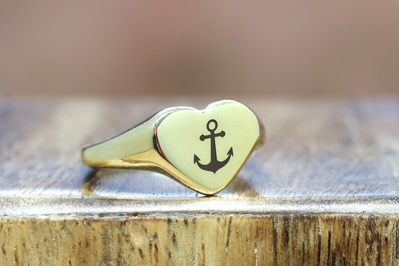 14k Gold Anchor Ring · Engraved Anchor Ring · Sailor's Jewelry · Heart ...