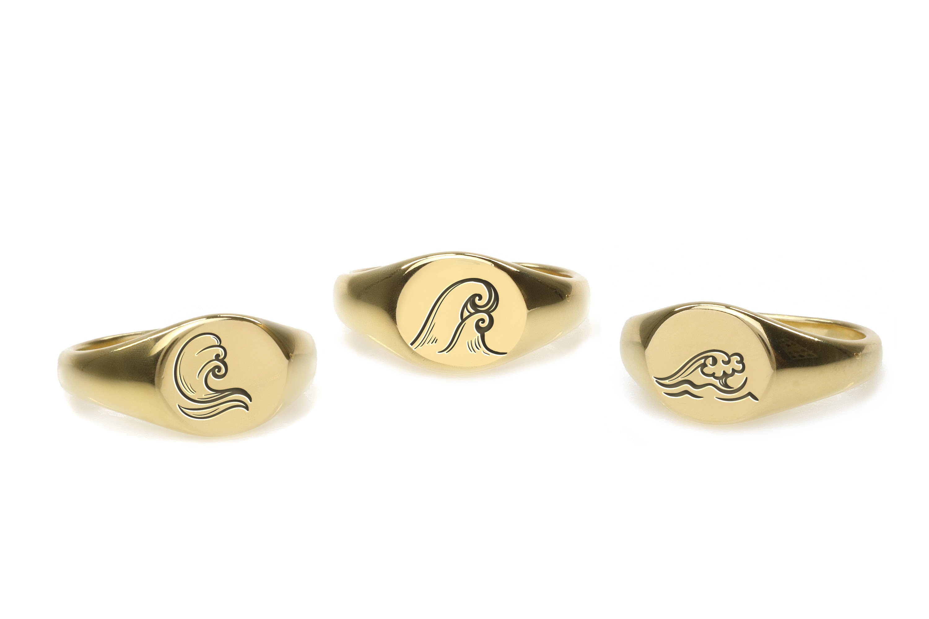 Gold Wave Signet Ring · Engraved Wave Ring · Unisex Ring · Japanese ...