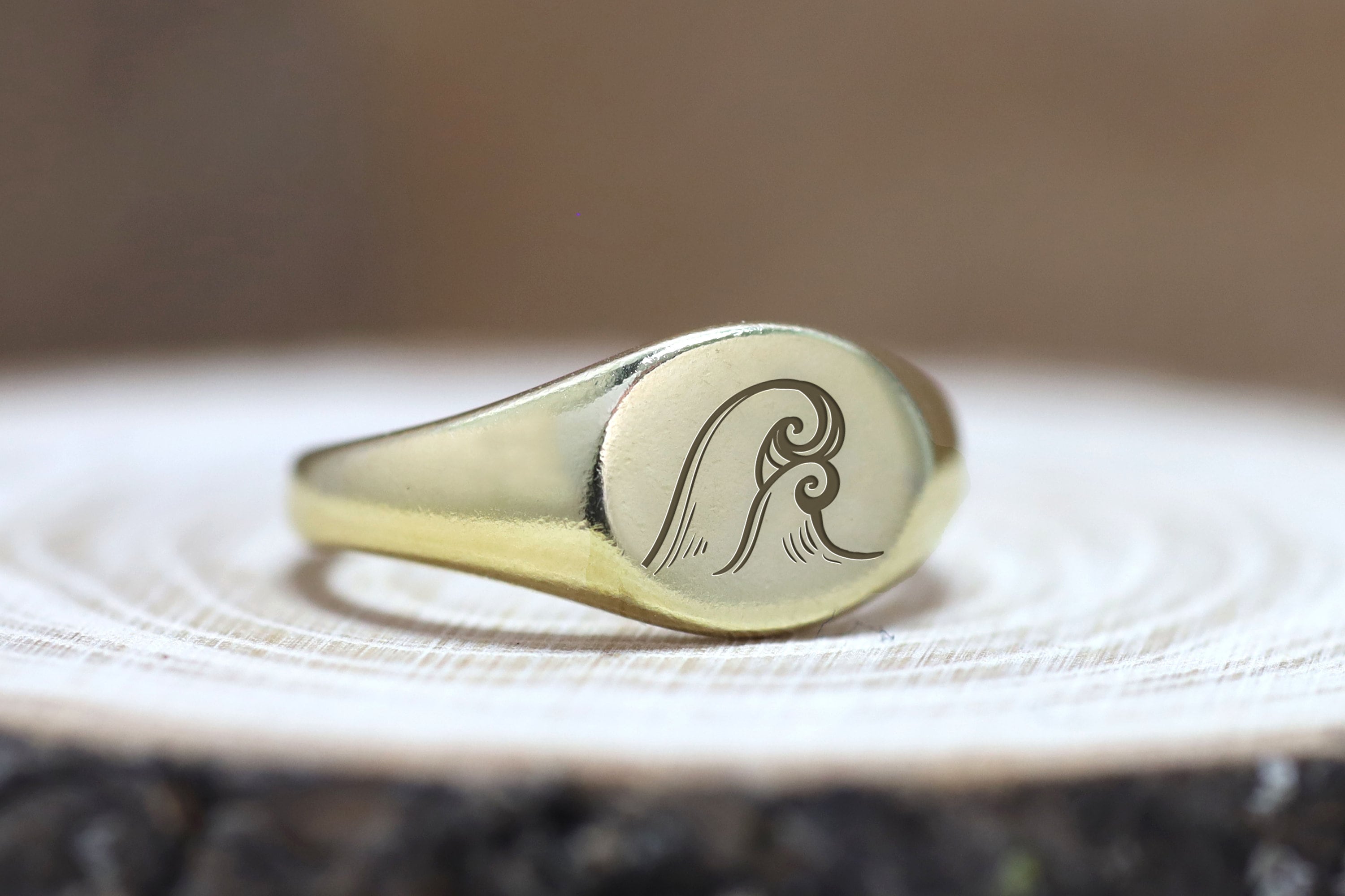Gold Wave Signet Ring · Engraved Wave Ring · Unisex Ring · Japanese ...