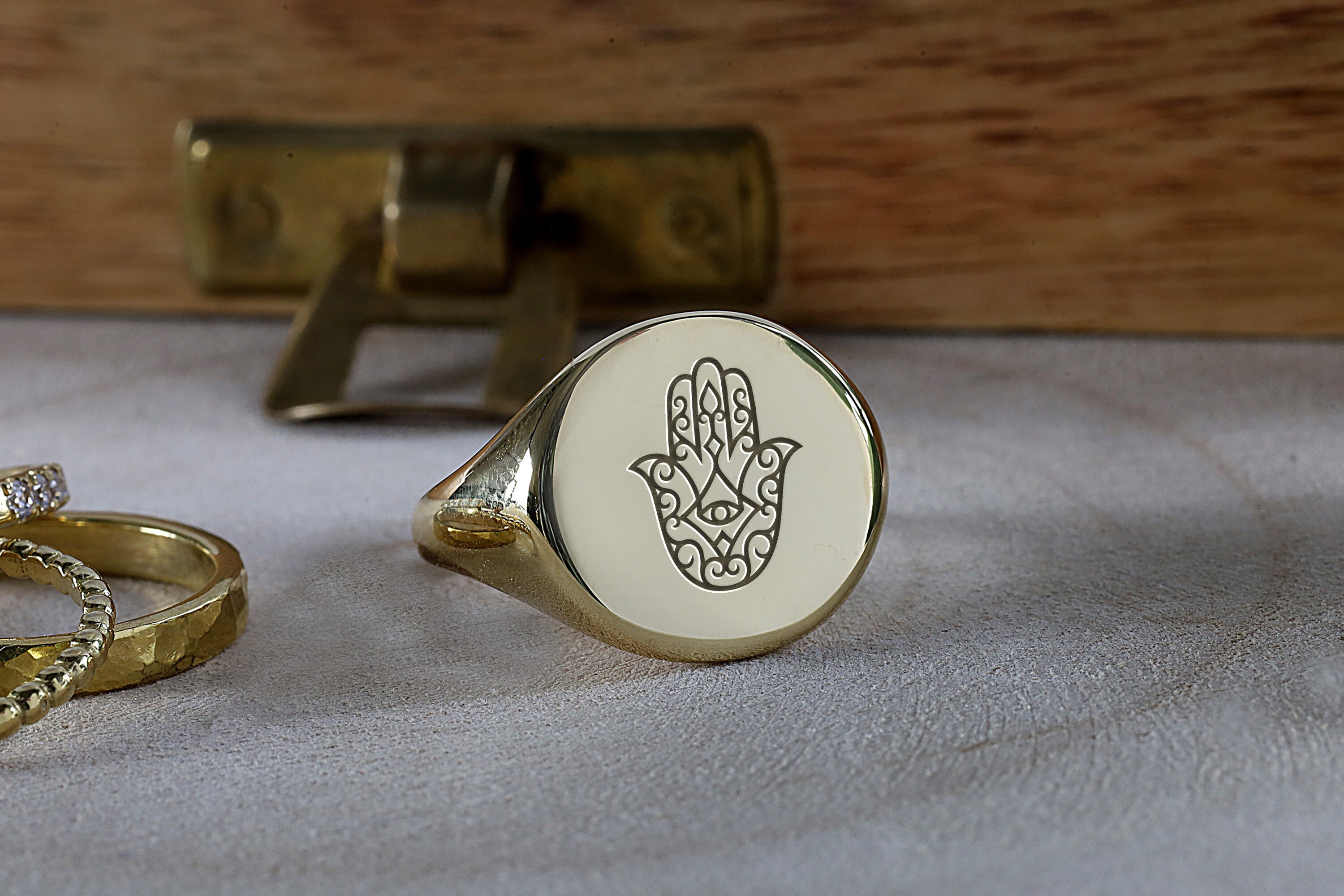 Hand of Fatima Ring · 14k Gold Signet Ring · Evil Eye Protection Ring ...