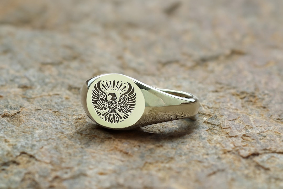 14k Gold Tribal Eagle Signet Ring · Custom Engraved Eagle Ring · Unisex ...