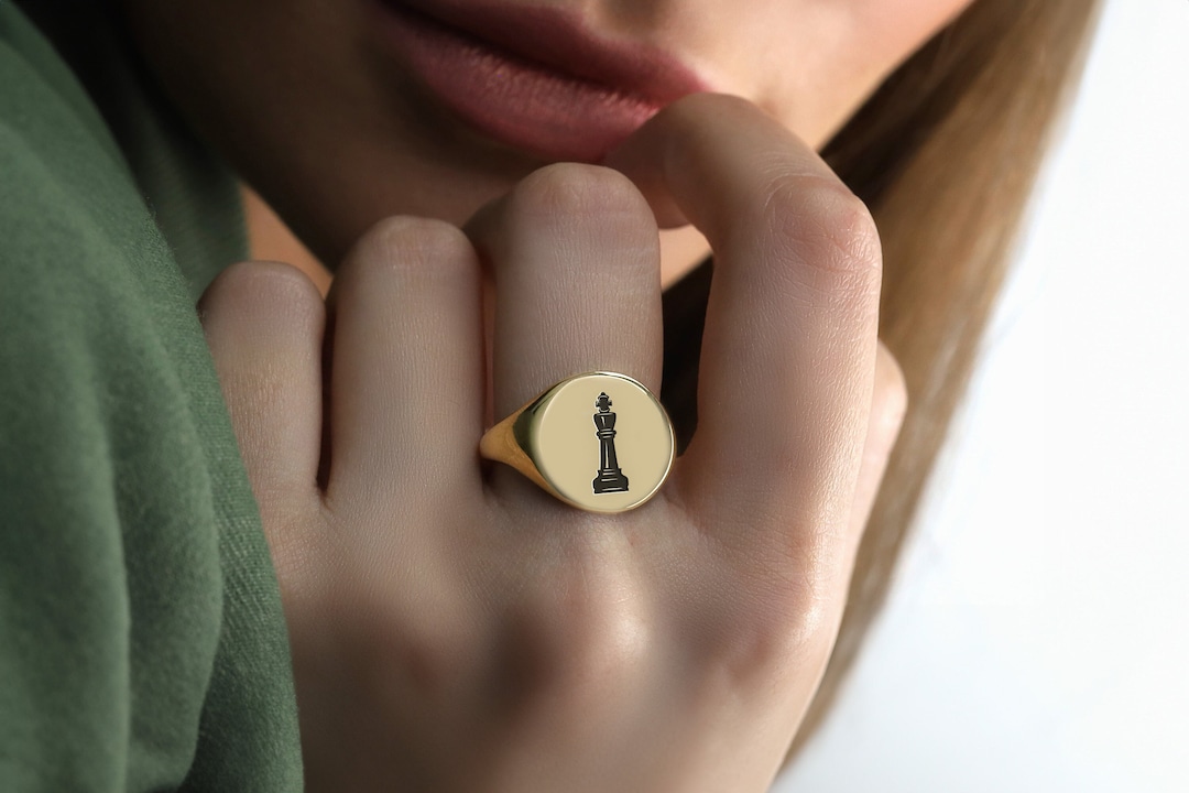 Gold Chess King Signet Ring · Engraved Chess King Ring · Custom Chess ...