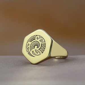 14k Gold Samoan Signet Ring · Tribal Ring · Maori Gold Ring · Hexagon ...