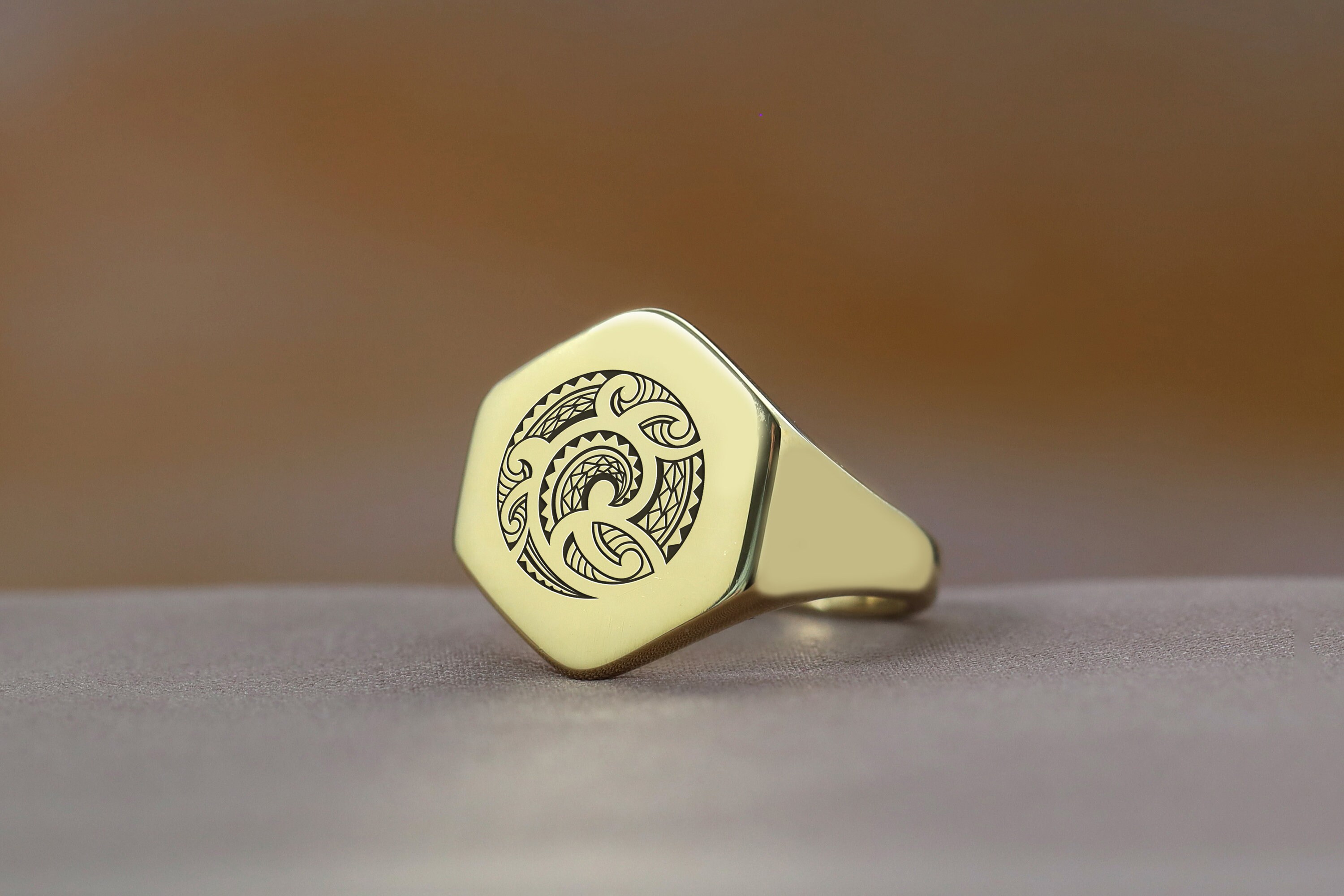 14k Gold Samoan Signet Ring · Tribal Ring · Maori Gold Ring · Hexagon ...