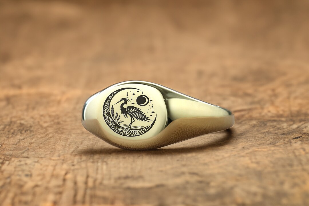 Engraved Heron Signet Ring · Custom Bird Ring · Personalized Ring ...