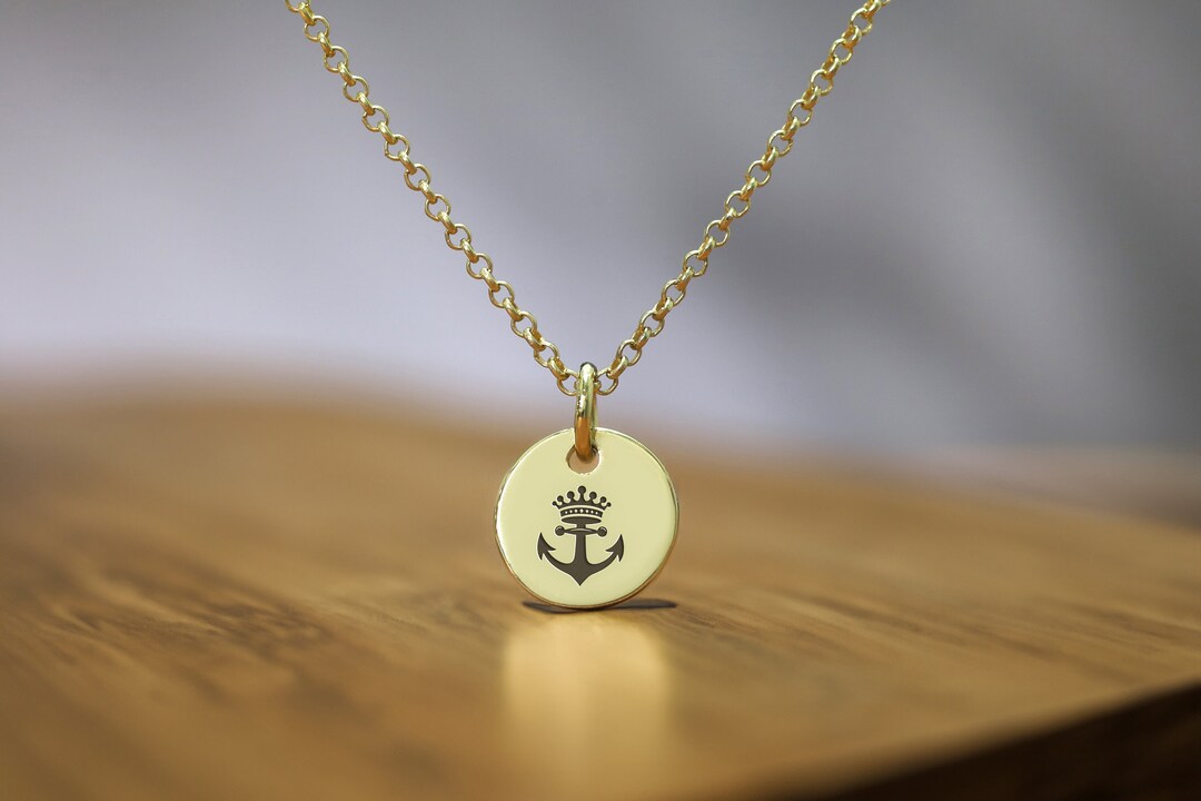 Engraved Crown Anchor Necklace · Round Pendant Necklace · Custom Anchor ...
