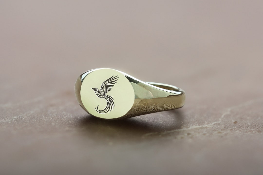 14k Gold Bird Signet Ring · Engraved Bird Ring · Custom Bird Ring ...