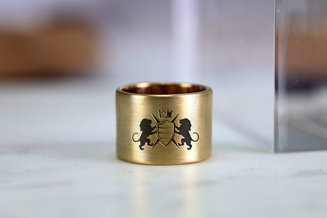 Heraldic Wide Brushed Gold Ring · Custom Heraldic Ring · Royalty Lion ...