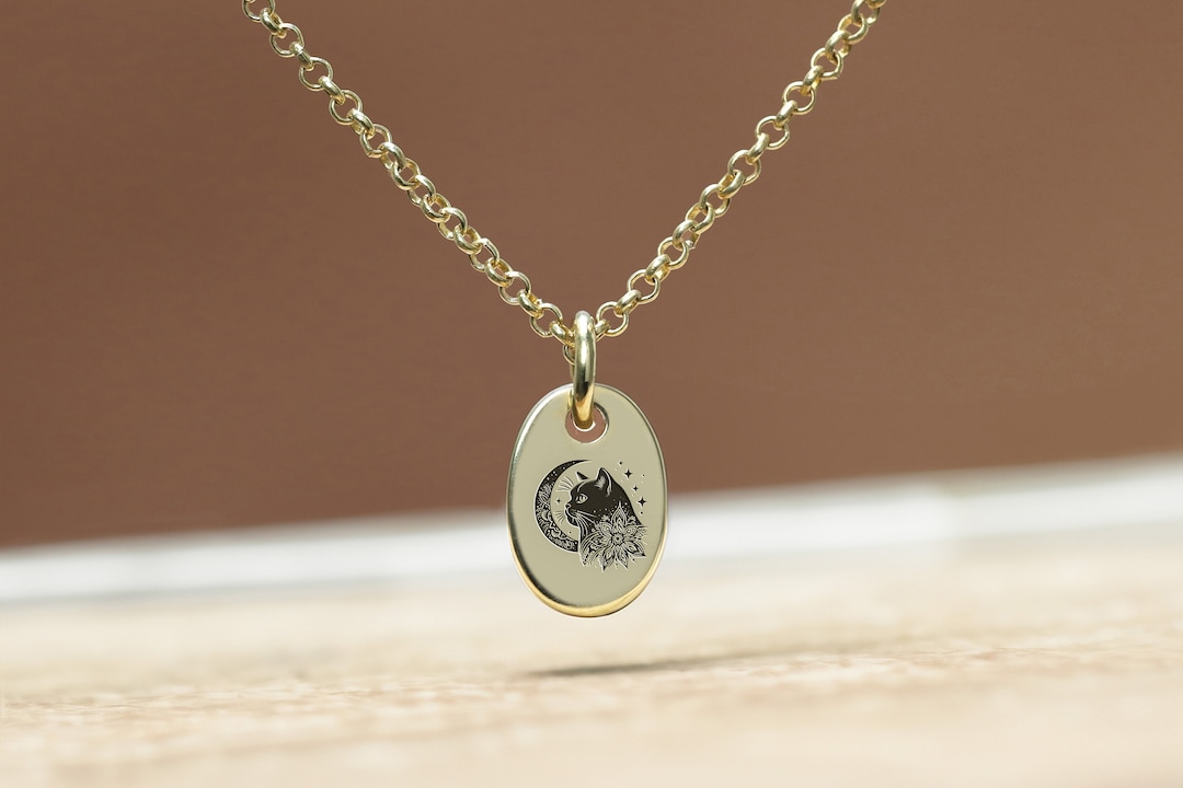 British Cat Engraved Necklace · Custom Cat Necklace · Oval Pendant ...
