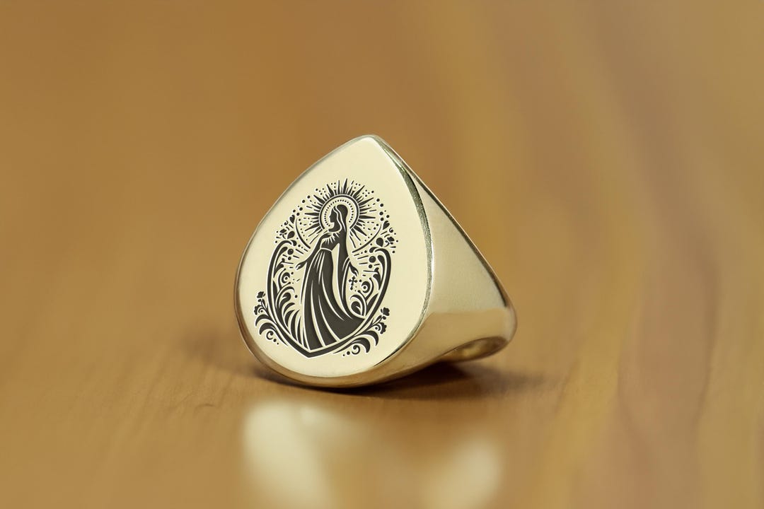 24k Gold Virgin Mary Ring · Custom Virgin Mary Ring · Spiritual Jewelry ...