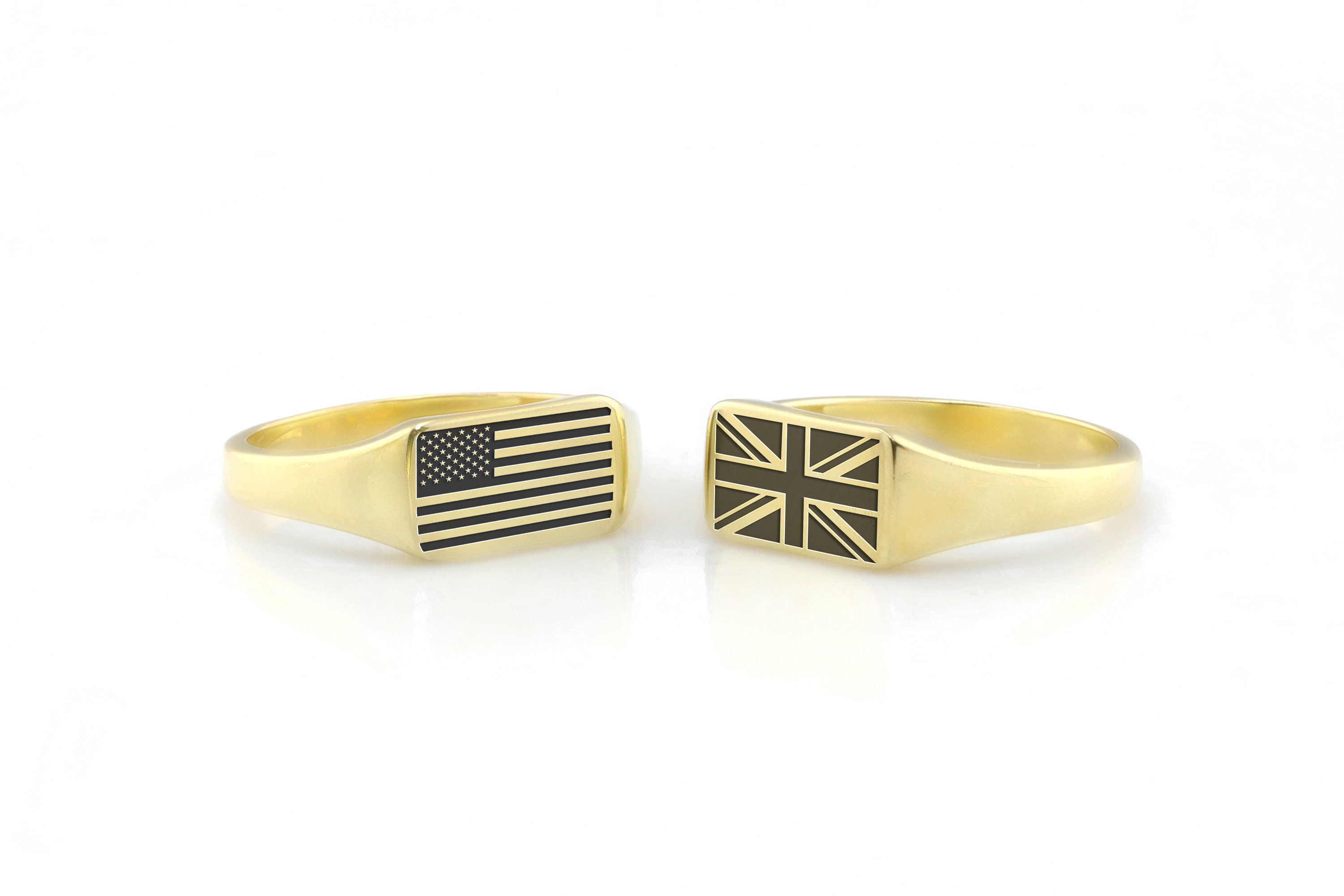 USA Flag Gold Signet Ring Engraved USA Ring Custom Flag Ring ...