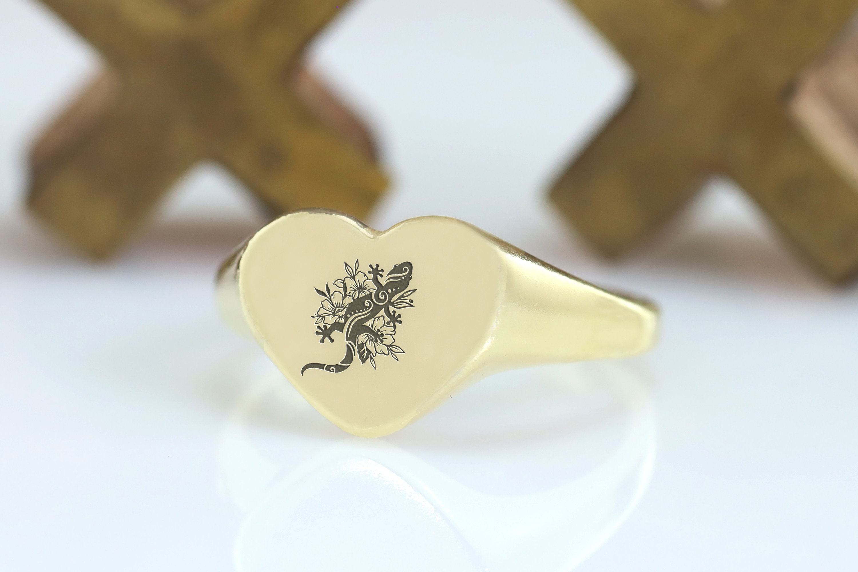 Lizard Gold Signet Ring · Engraved Animals Ring · Symbol of Luck Ring ...