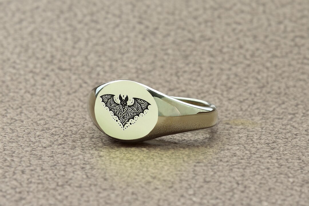 Engraved Bat Ring · Custom Bat Ring · Animal Jewelry · Round Shaped ...