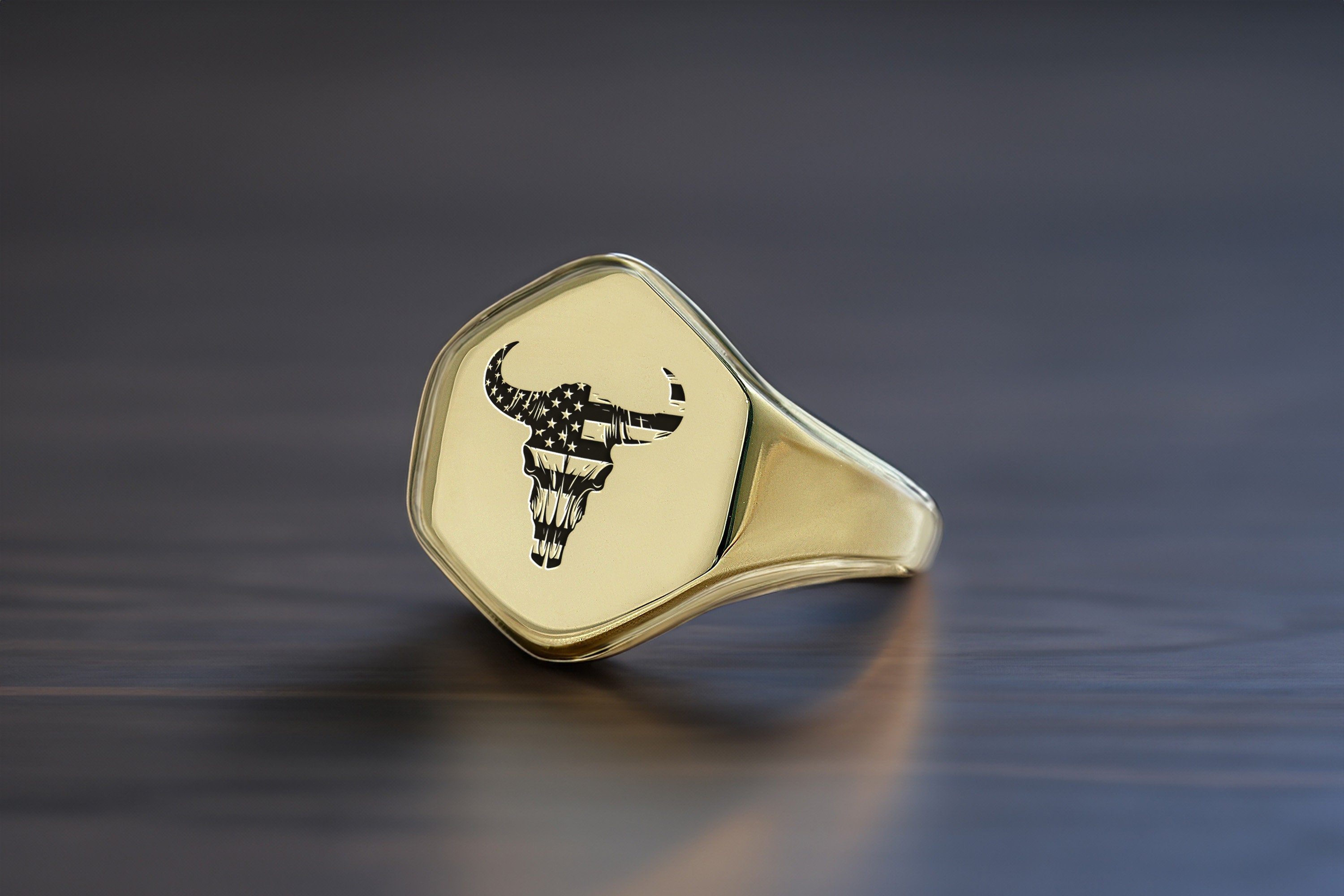 Engraved Cow Skull Ring · Custom Bull Ring · American Flag Ring ...